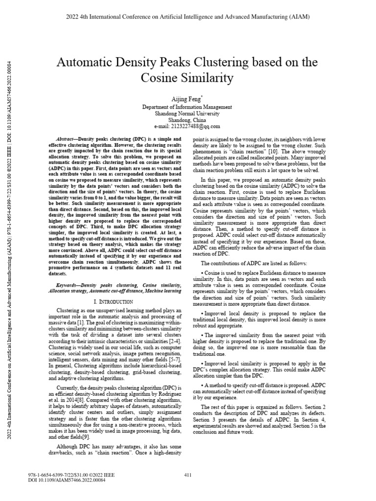Reference Paper - FTIR Automatic Density Peaks Clustering Based On Cosine Similarity | PDF ...