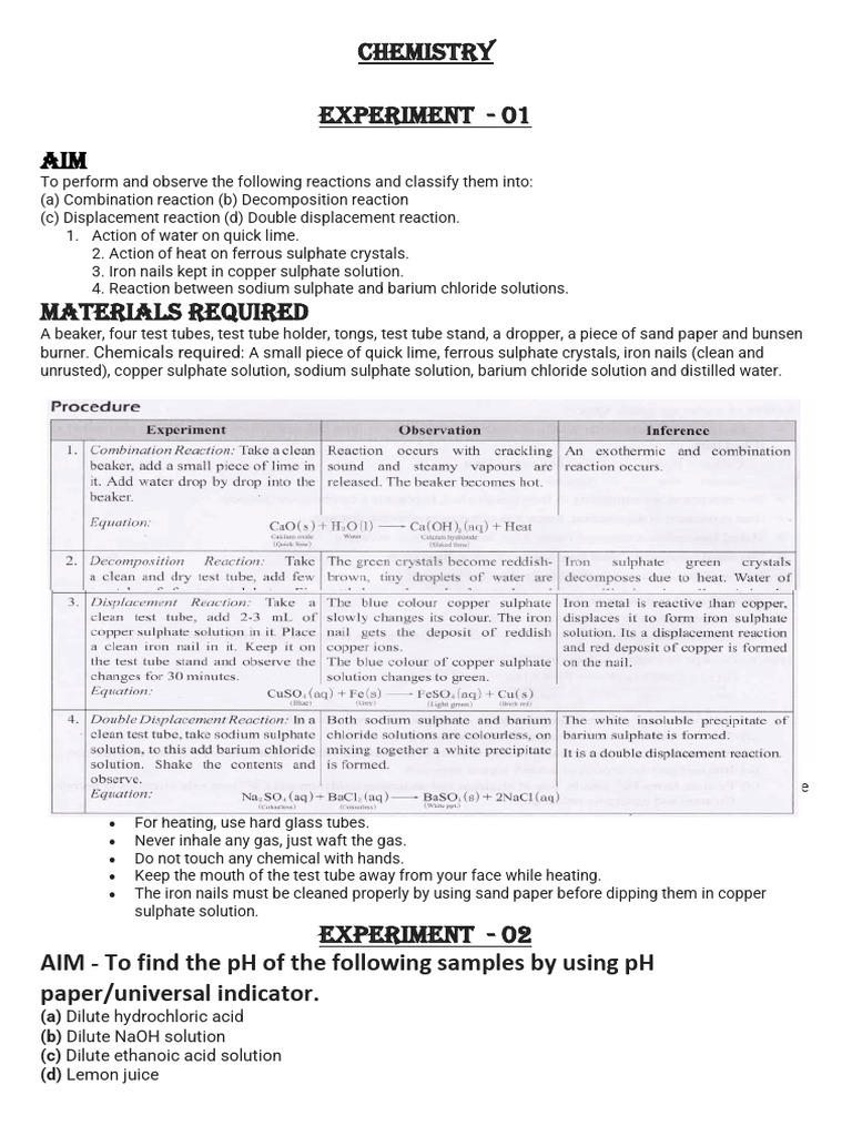 10TH Chemistry Practical Notes | PDF