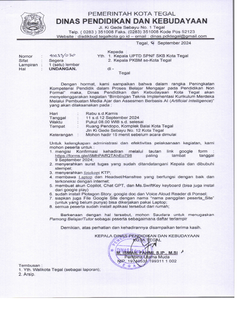 Undangan Bimtek Pendidikan Non Formal | PDF