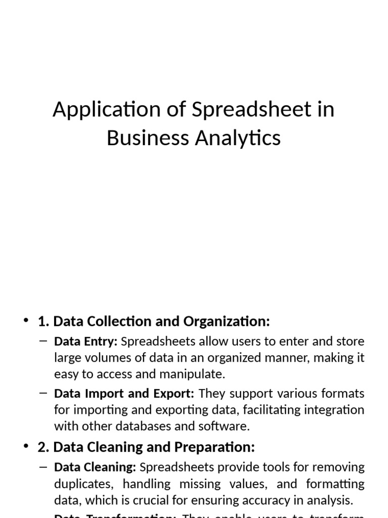 Application of Spreadsheet in Business Analytics | PDF