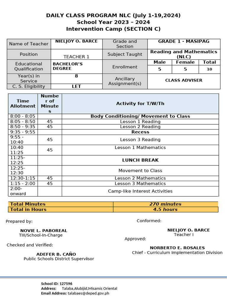 NLC Class-Program Based-On-Memo Edited | PDF
