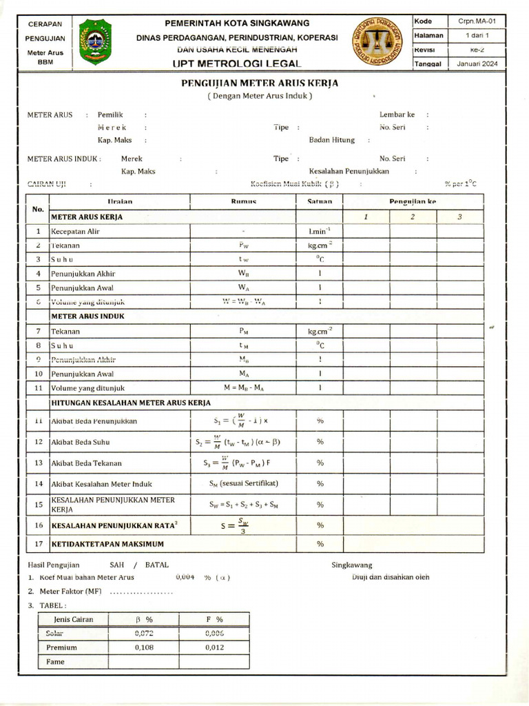 Cerapan Meter Arus BBM | PDF