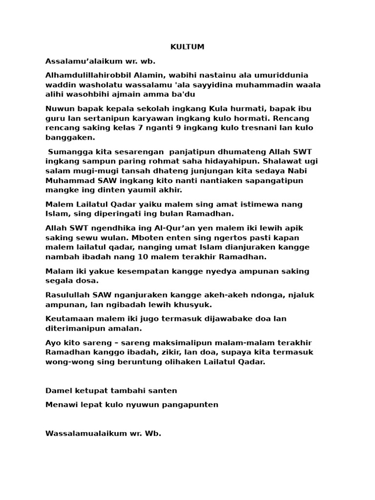 Kultum Ramadhan Bahasa Jawa | PDF