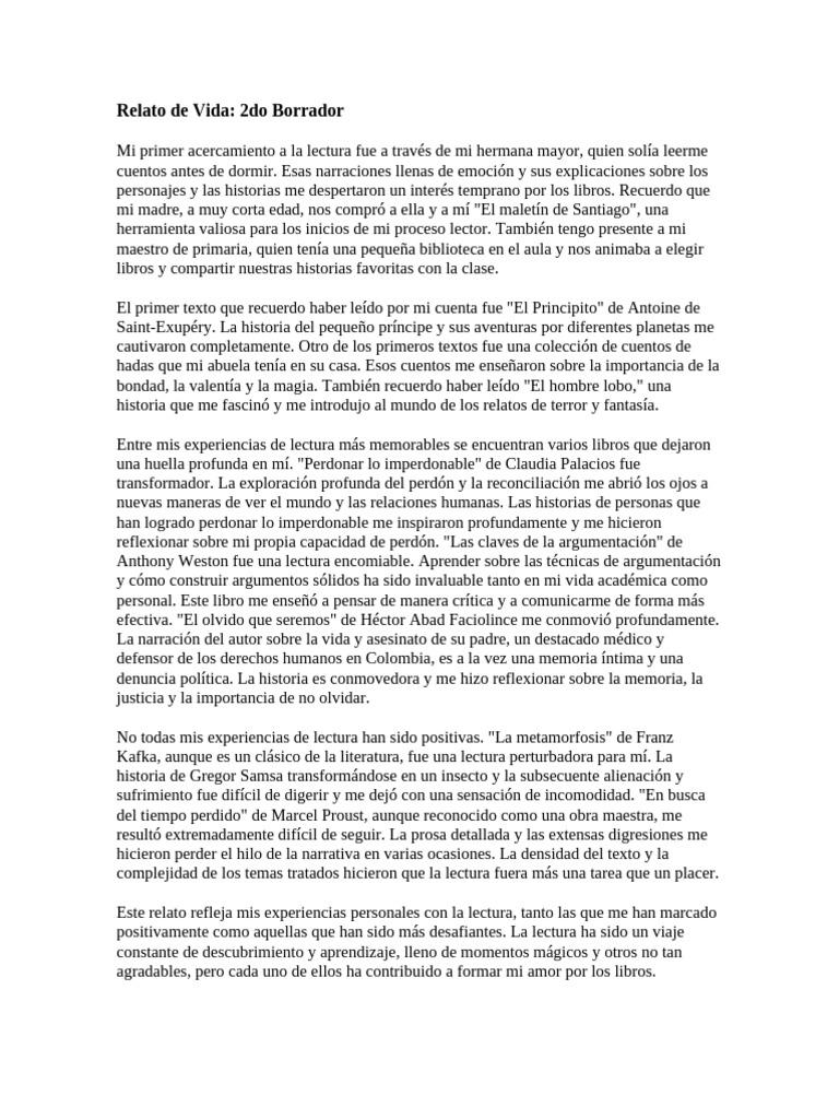 Relato de Vida 2do Borrador Texto | PDF