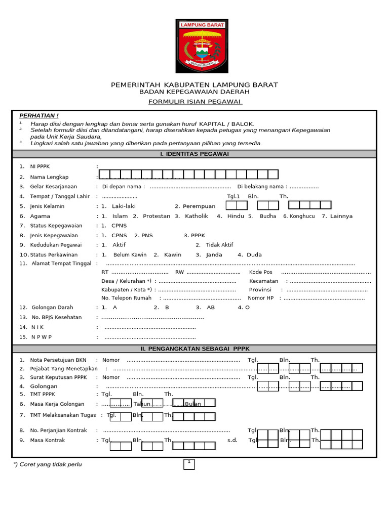 FORMULIR_ISIAN_PEGAWAI_PPPK SUKARAJA | PDF