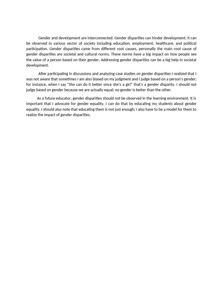 Reflective Essay, Gender and Development | PDF