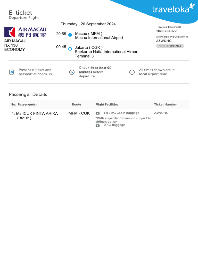 E Ticket HKG A3wuhc Icuk | PDF