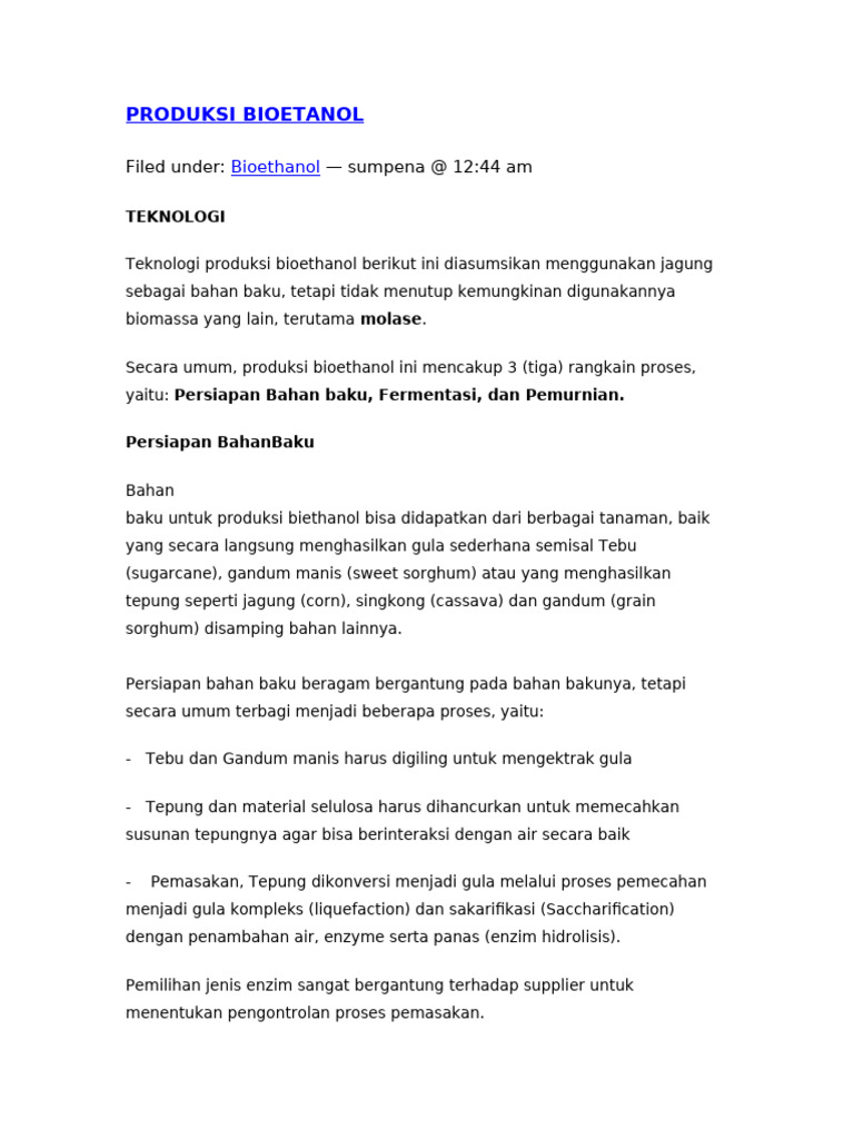 PRODUKSI BIOETHANOL | PDF