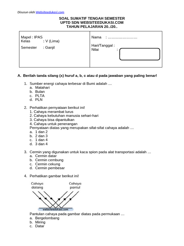 Soal STS 1 IPAS Kelas 5 | PDF