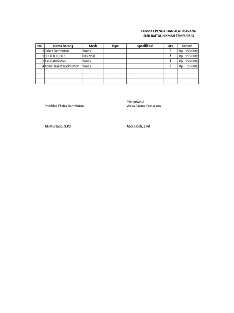 Form Pengajuan Barang | PDF