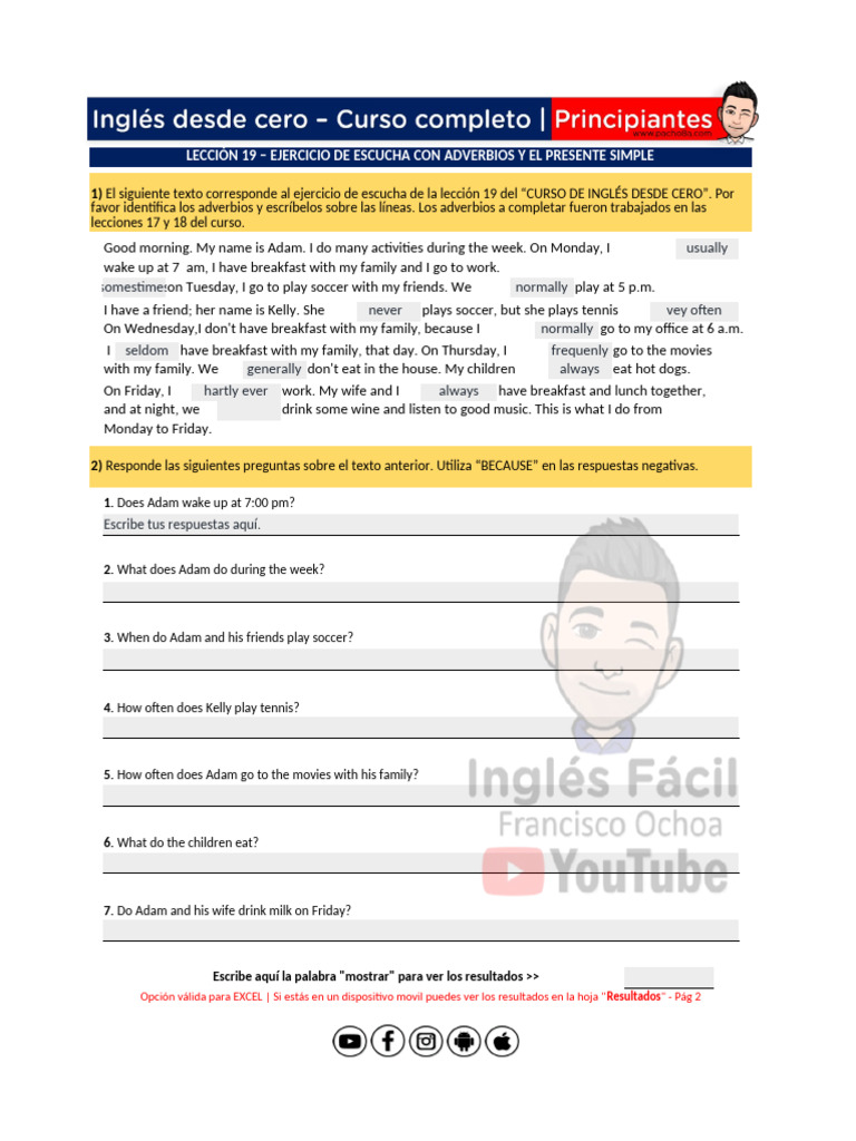 Lección 19 - Ejercicio de Escucha Con Adverbios y El Presente Simple | PDF