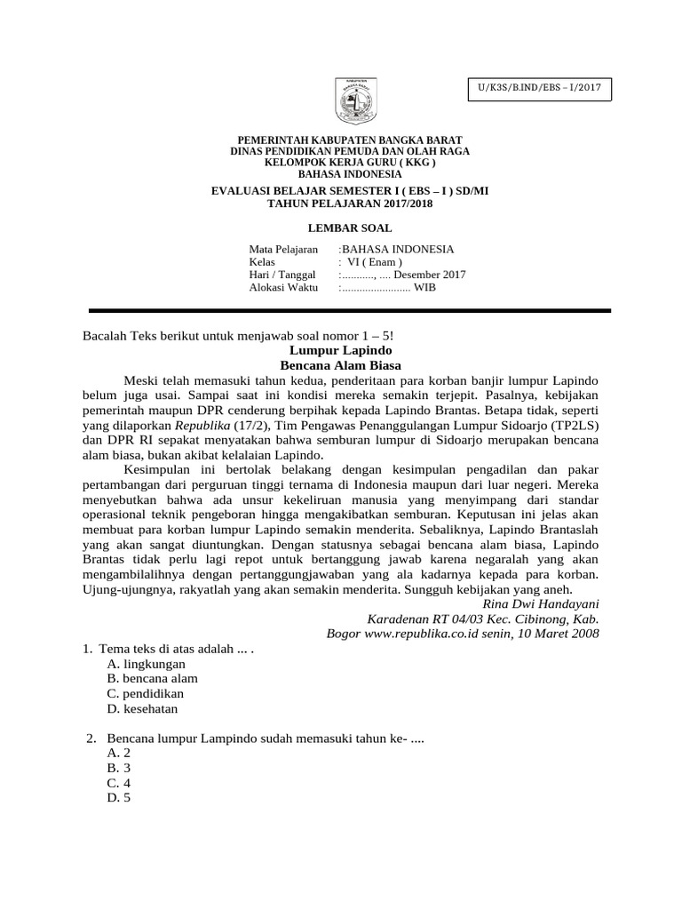Master Soal Uas Bindo 2017 | PDF