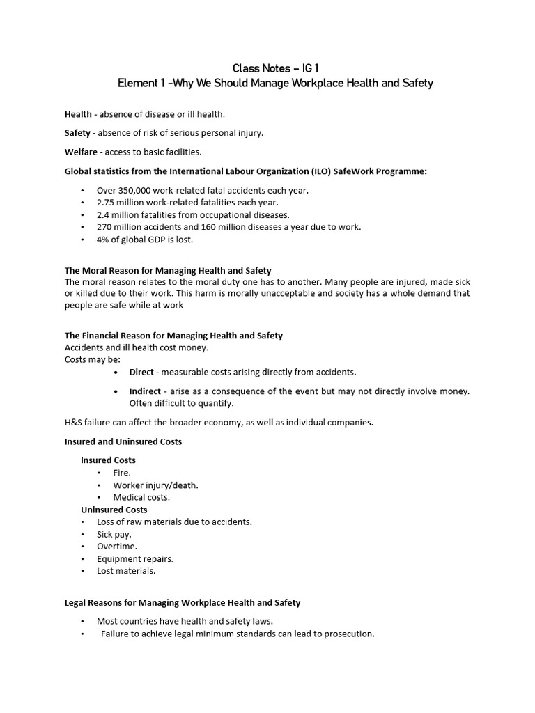 NEBOSH Class Notes Element 1 | PDF