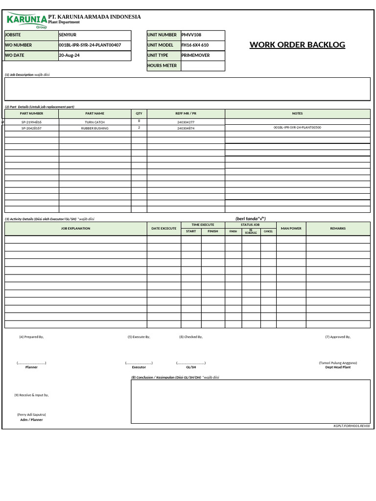 Wo Backlog 20 Agustus 2024 | PDF