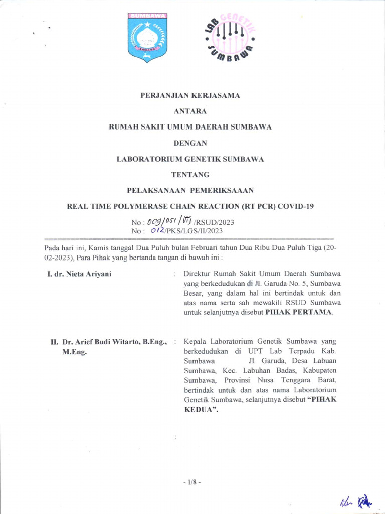 Mou Pemeriksaan Laboratorium Genetik Sumbawa 2023 | PDF