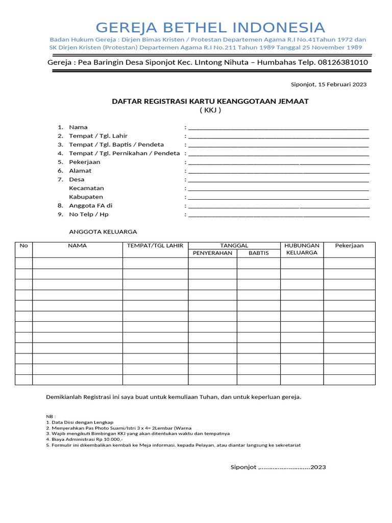 Formulir Keanggotaan Jemaat | PDF