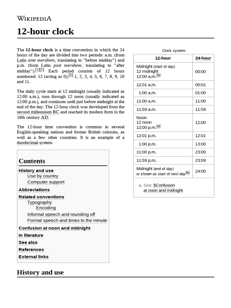 12 Hour Clock Pdf