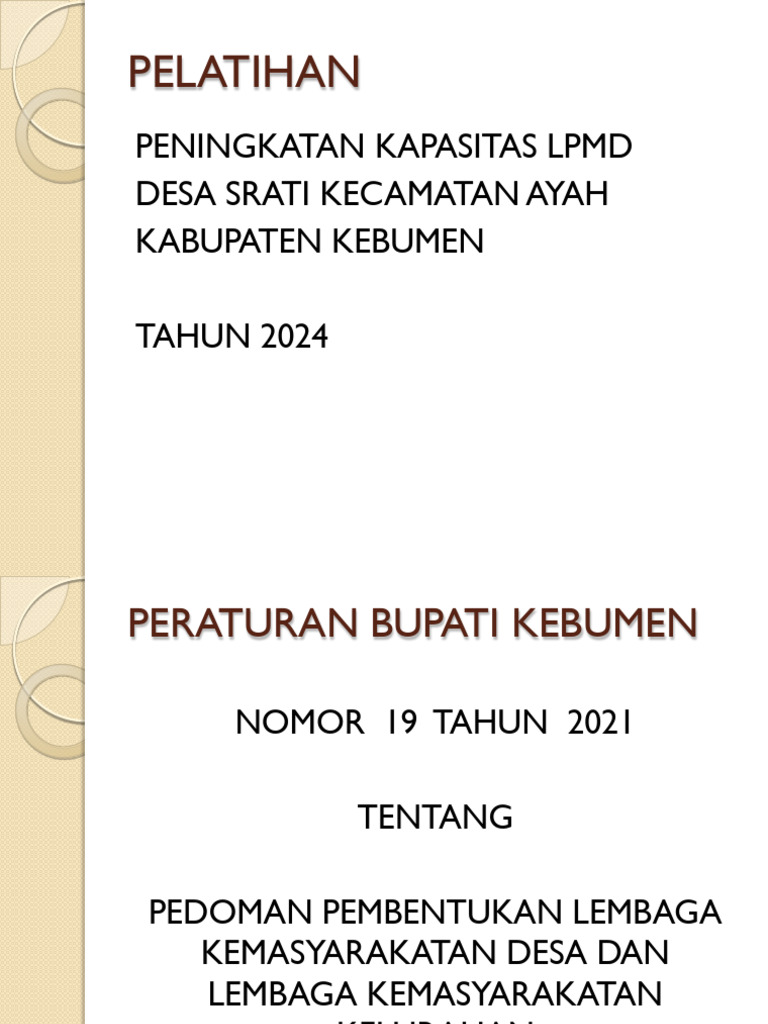 Power Point Perbub 19 TH 2021 Tentang Pedoman Pembentukan LKD Dan LKK | PDF