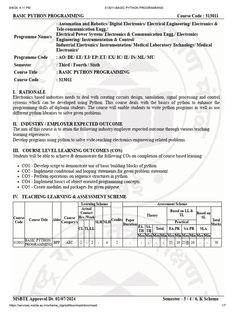 313011-Basic Python Programming | PDF