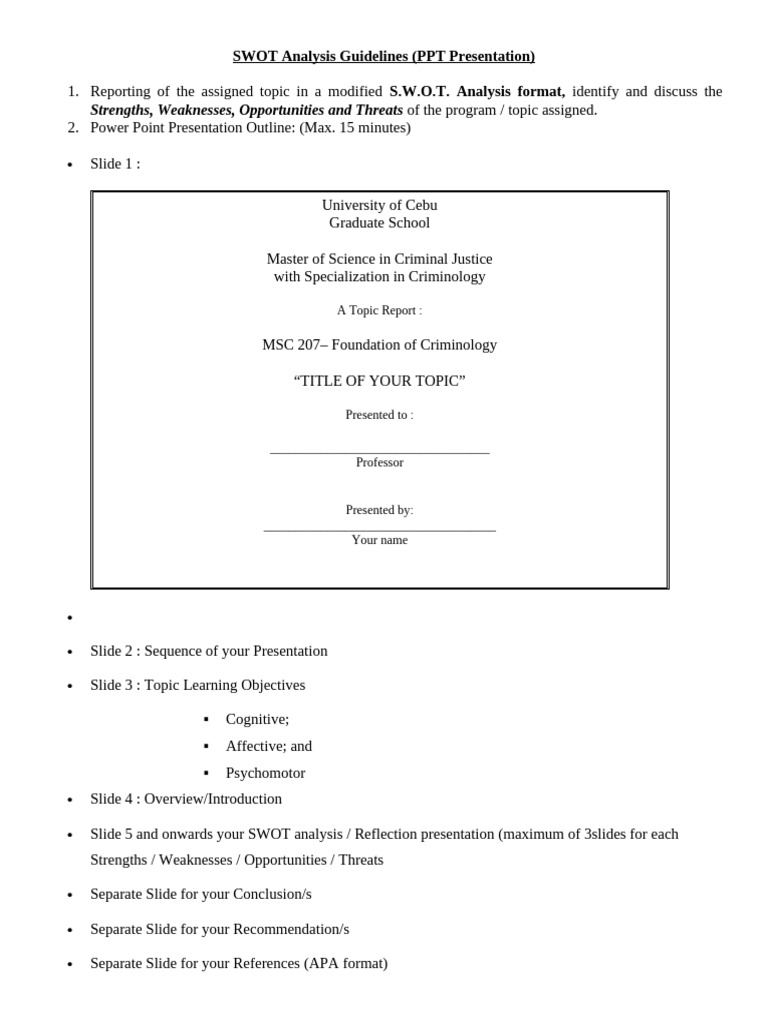 SWOT Analysis Guidelines For MSC 207 | PDF