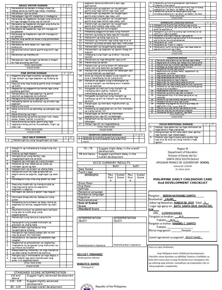 FINAL Checked ECCD CHECKLIST 2022 2023 SINUGBUANON 1 | PDF