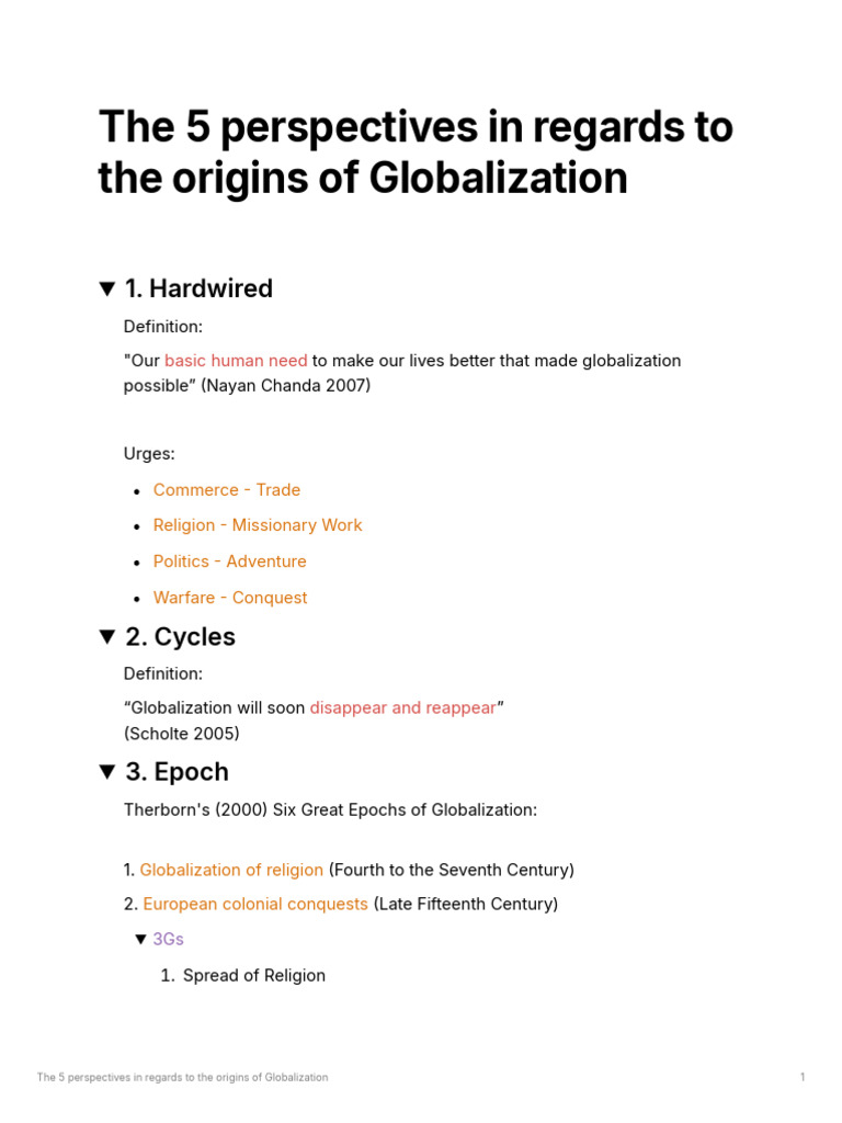 The 5 Perspectives in Regards To The Origins of Globalization | PDF
