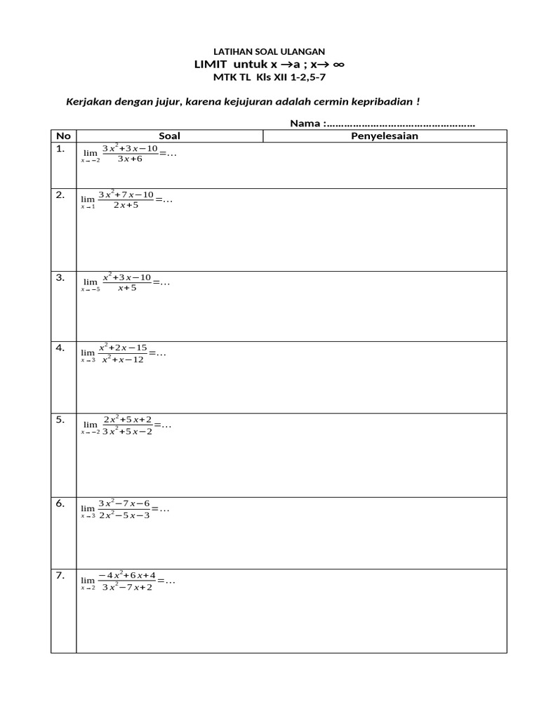 LAT. SOAL ULANGAN Limit | PDF
