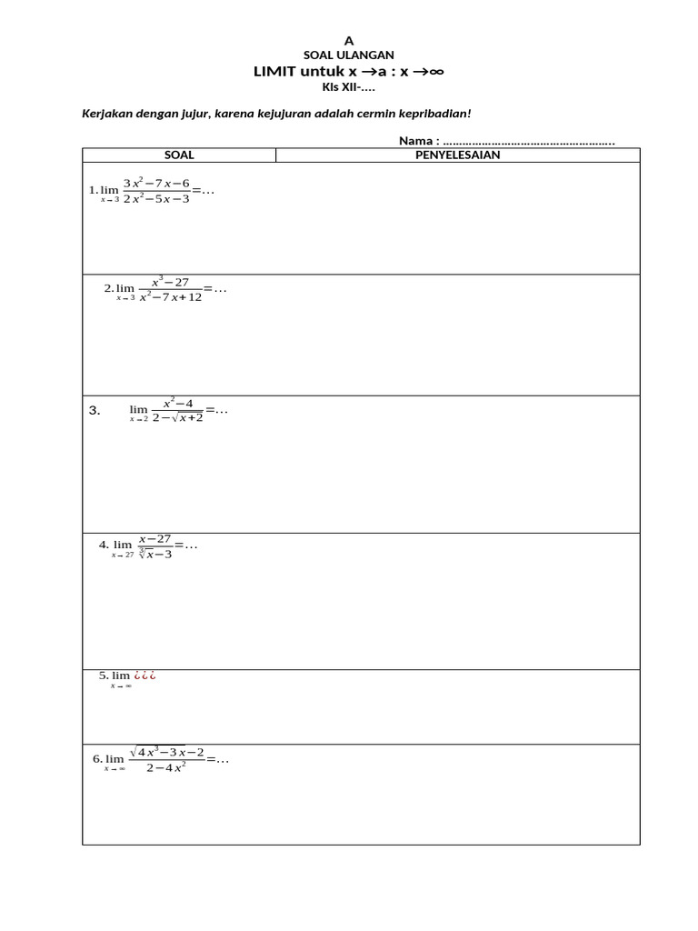 Soal Ulangan Limit A | PDF
