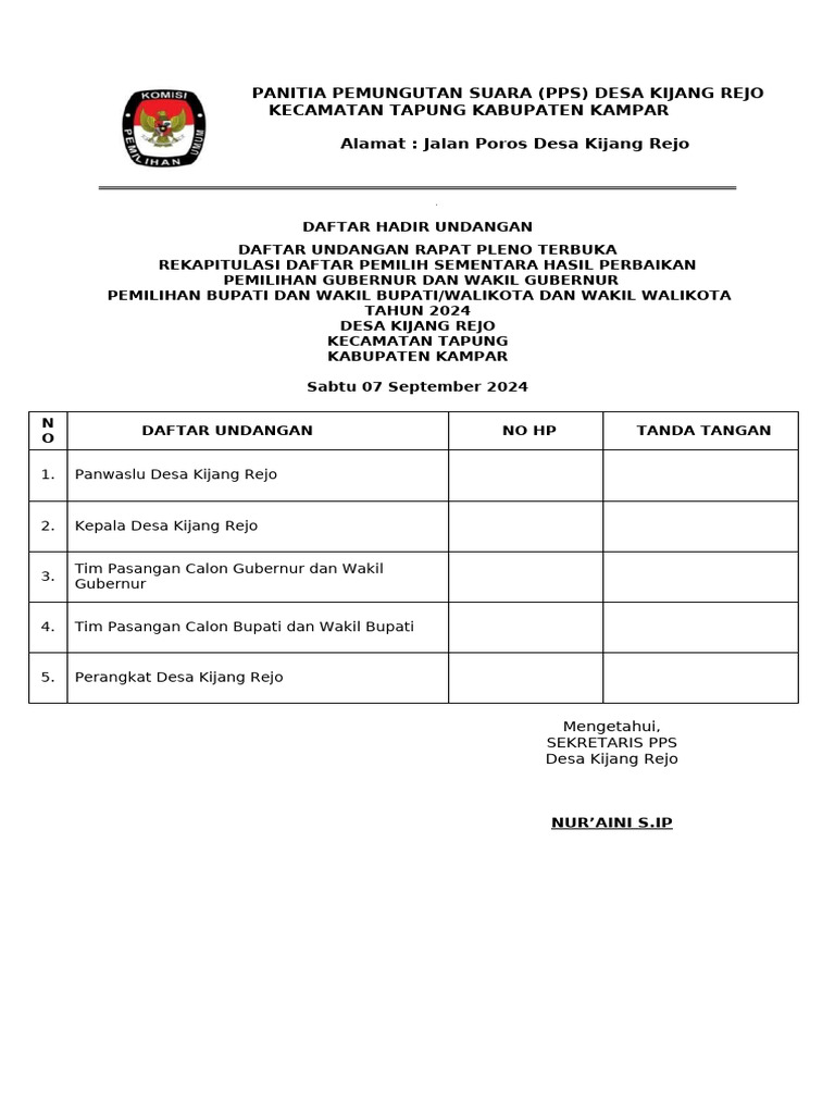 01 Draft Daftar Hadir PP - PPK | PDF