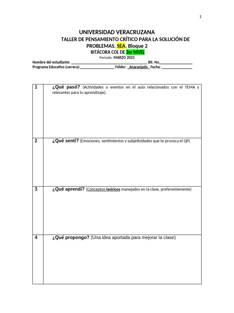 Bitácora COL 3er Nivel SEA 2023 | PDF