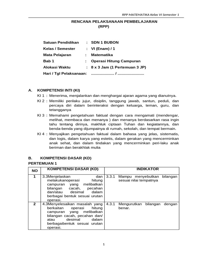 RPP Matematika | PDF