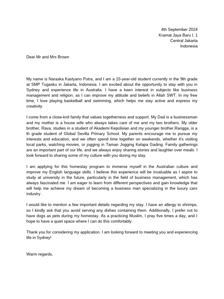 Home Stay Letter | PDF