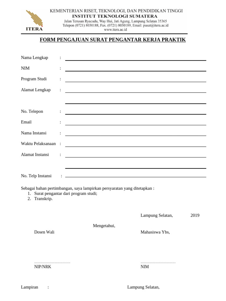 Form KERJA PRAKTEK Fix | PDF