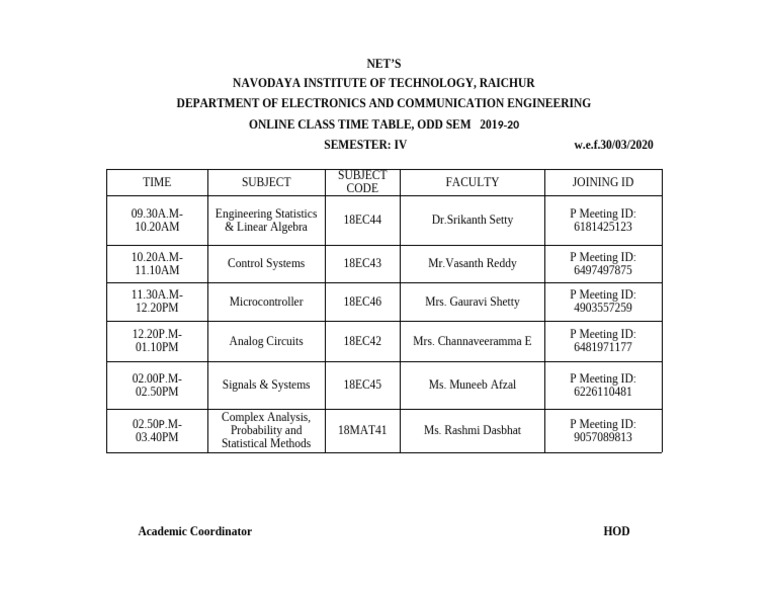 Online Classes Schedule(1) | PDF