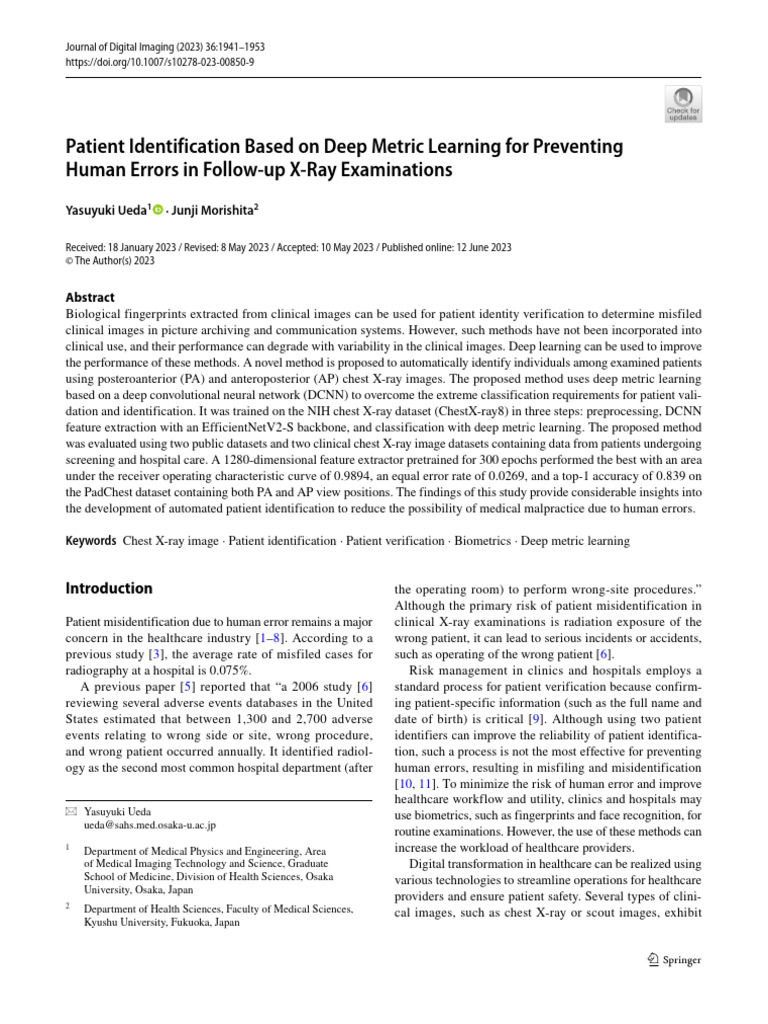 2 9 Patient Identification Based On Deep Metric Learning For Preventing Human Errors in Follow ...