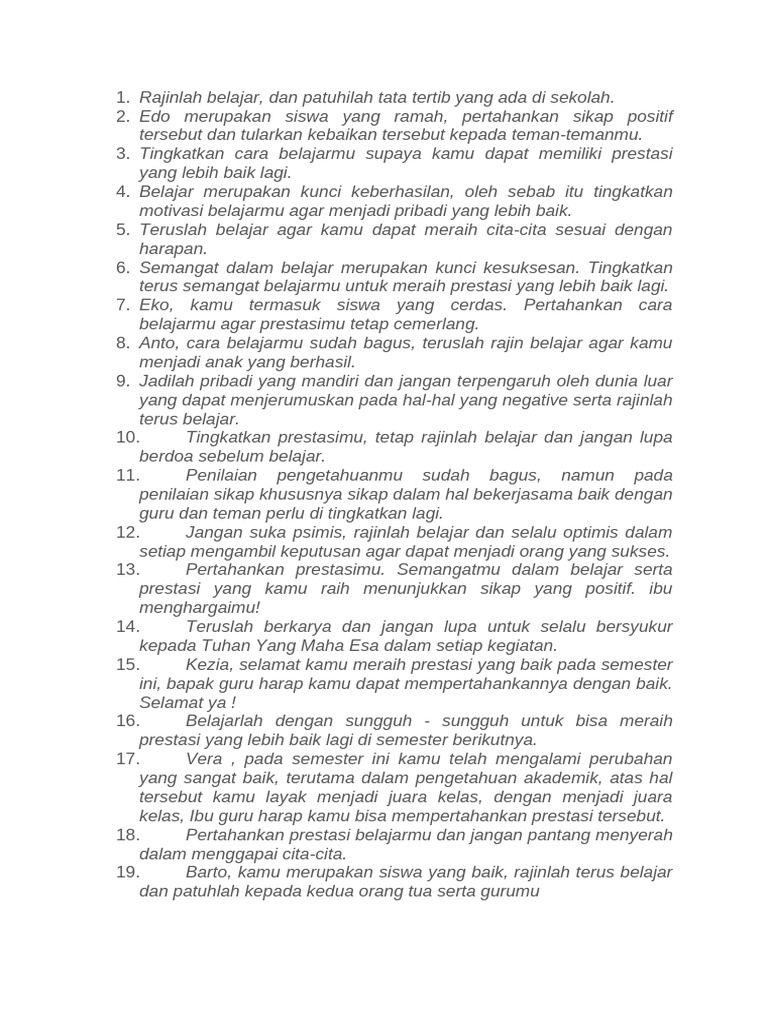 Catatan Siswa Pada Rapot | PDF