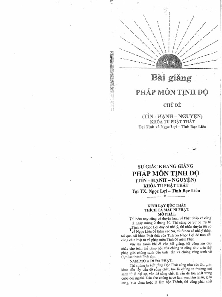 Bai Giang Phap Mon Tinh Do - Tin Hanh Nguyen | PDF