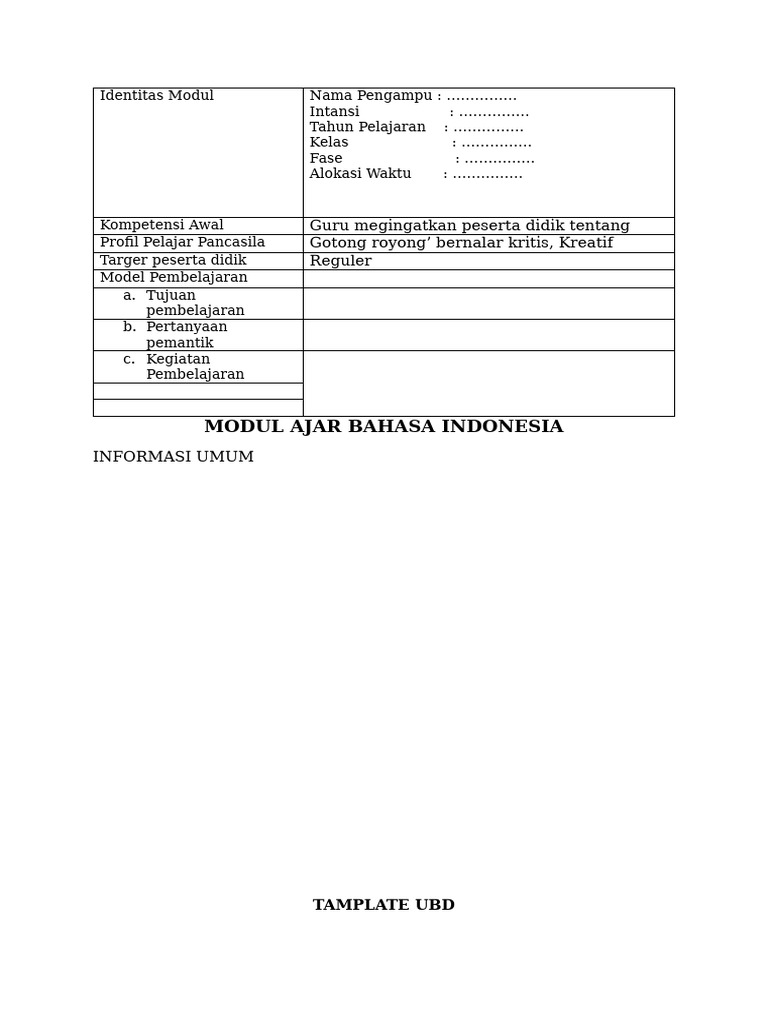 Modul Ajar Model UBD | PDF