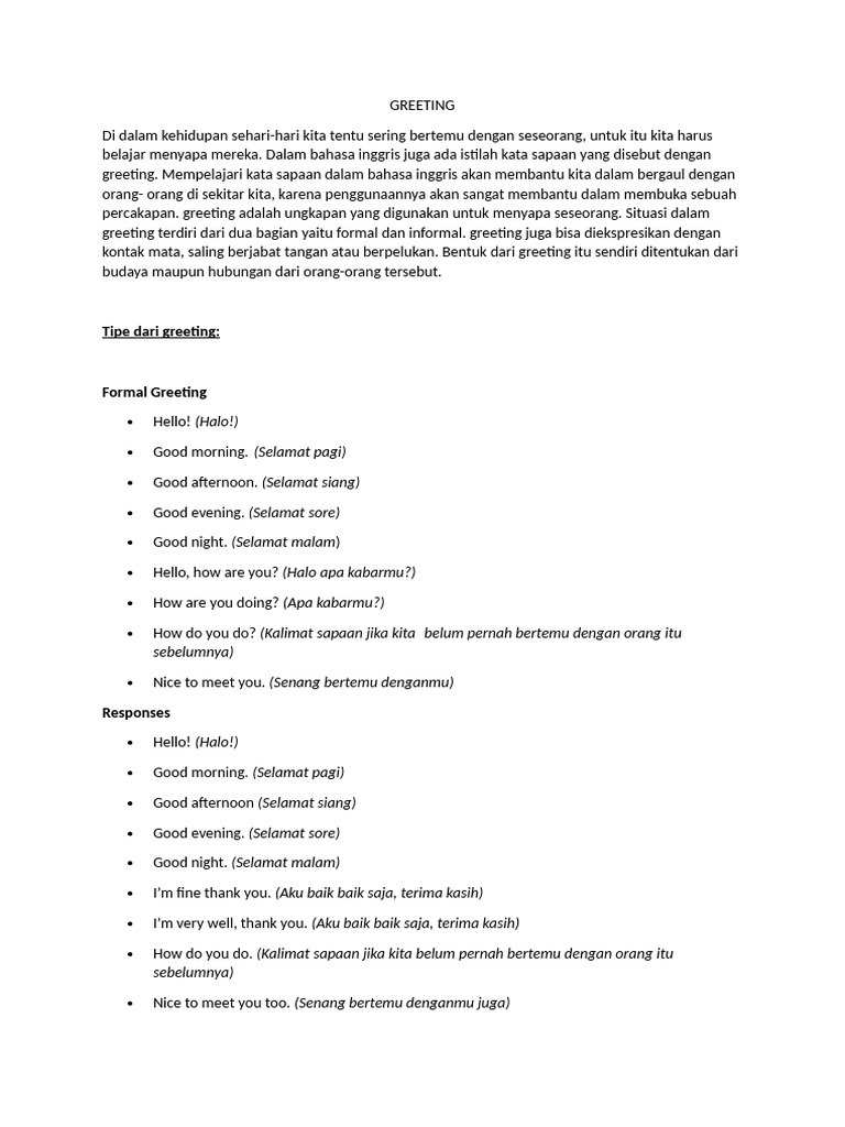 BAHASA INGGRIS GREETING | PDF