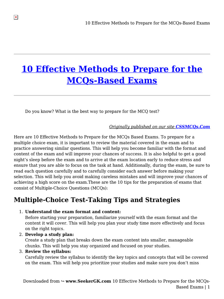 10 Effective Methods To Prepare For The MCQs-Based Exams | PDF