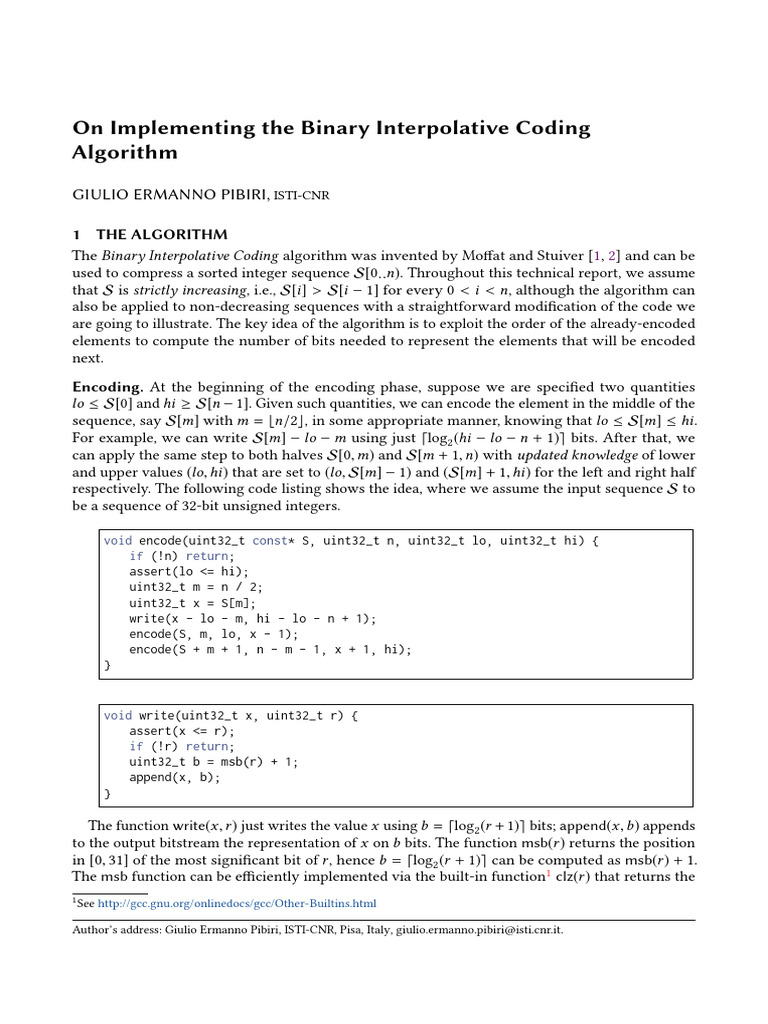 On Implementing The Binary Interpolative Coding Algorithm Giulio