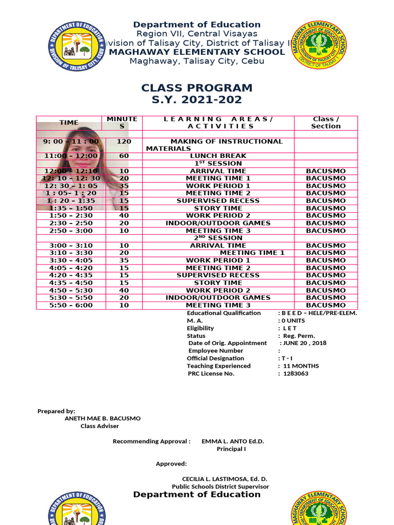 KINDER-BACUSMO-TEACHERS-PROGRAM- | PDF