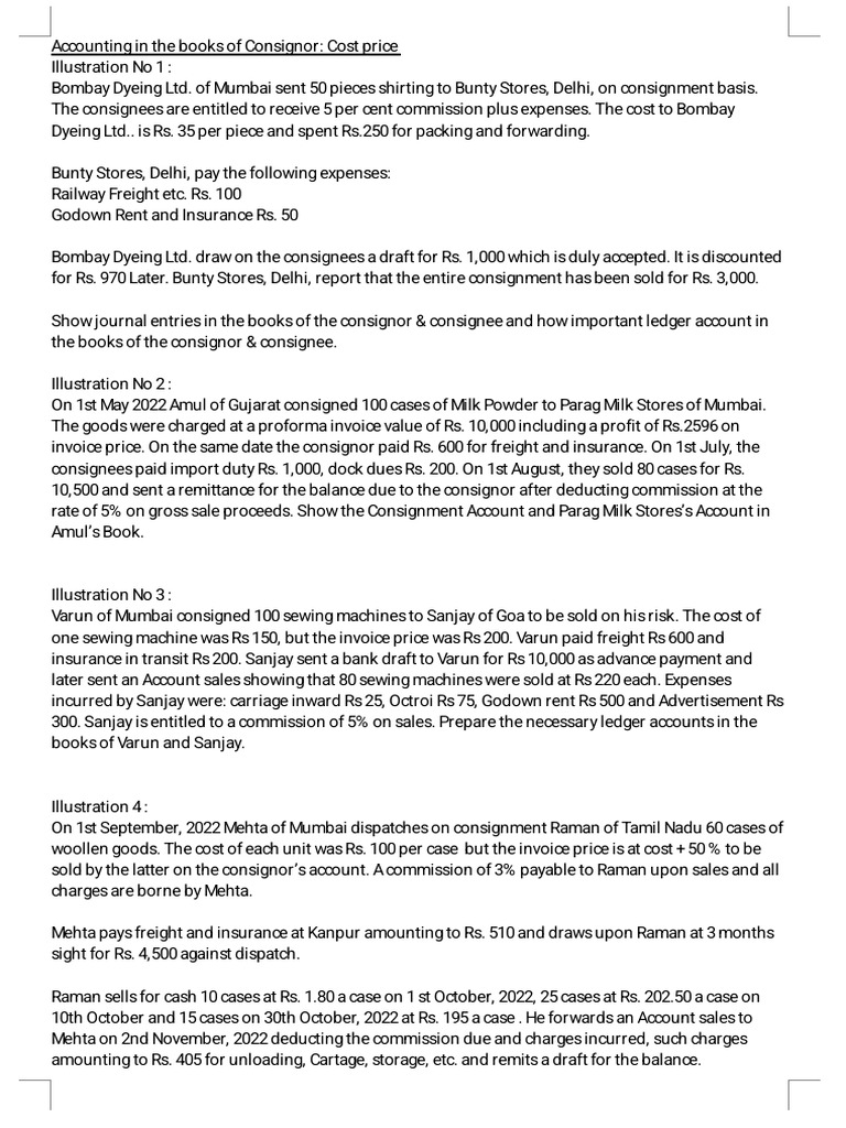 Consignment Accounting - Questions | PDF