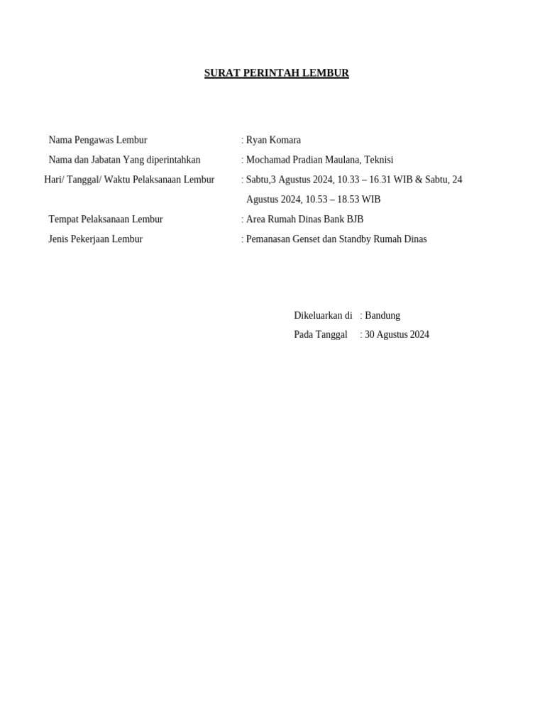 Surat Perintah Lembur | PDF