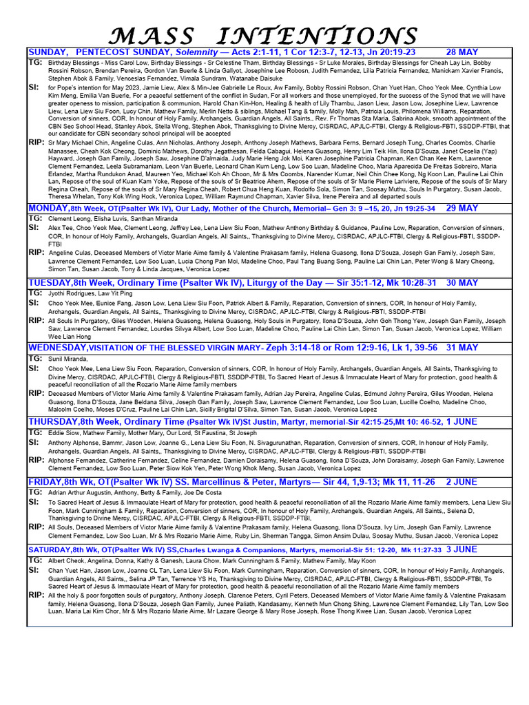 28 MAY 2023 -Pentecost Sunday (Intentions).pdf | PDF