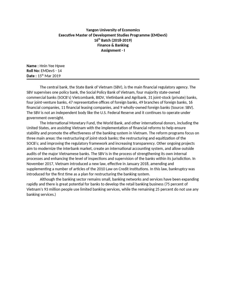 Banking Assignment I | PDF