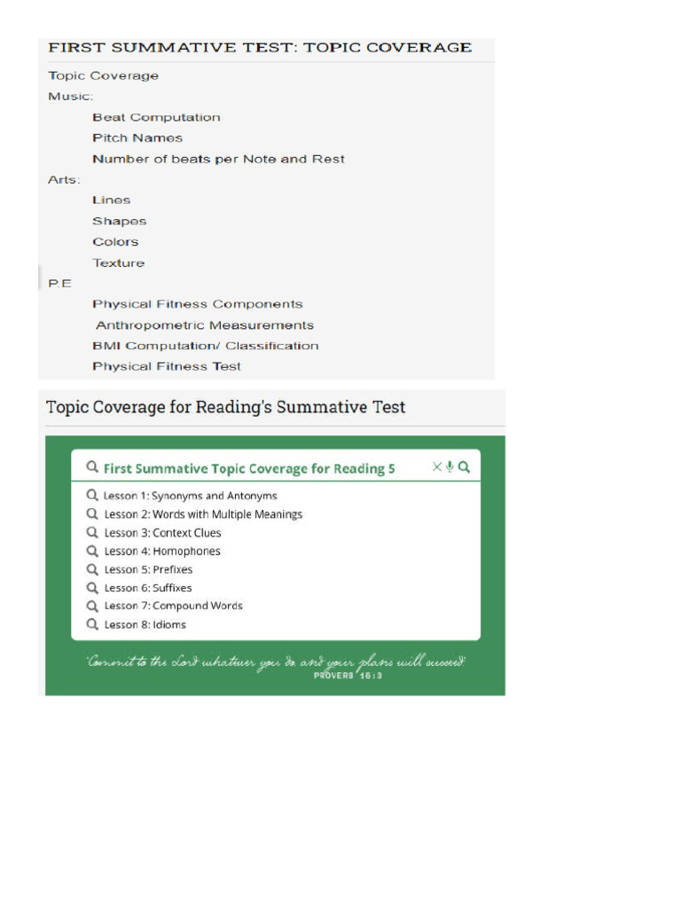 1st Summative coverage | PDF