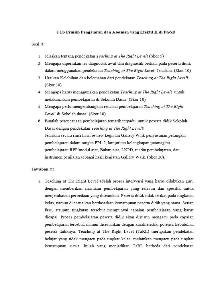 UTS Prinsip Pengajaran Dan Asesmen Yang Efektif II Di SD - 1 | PDF