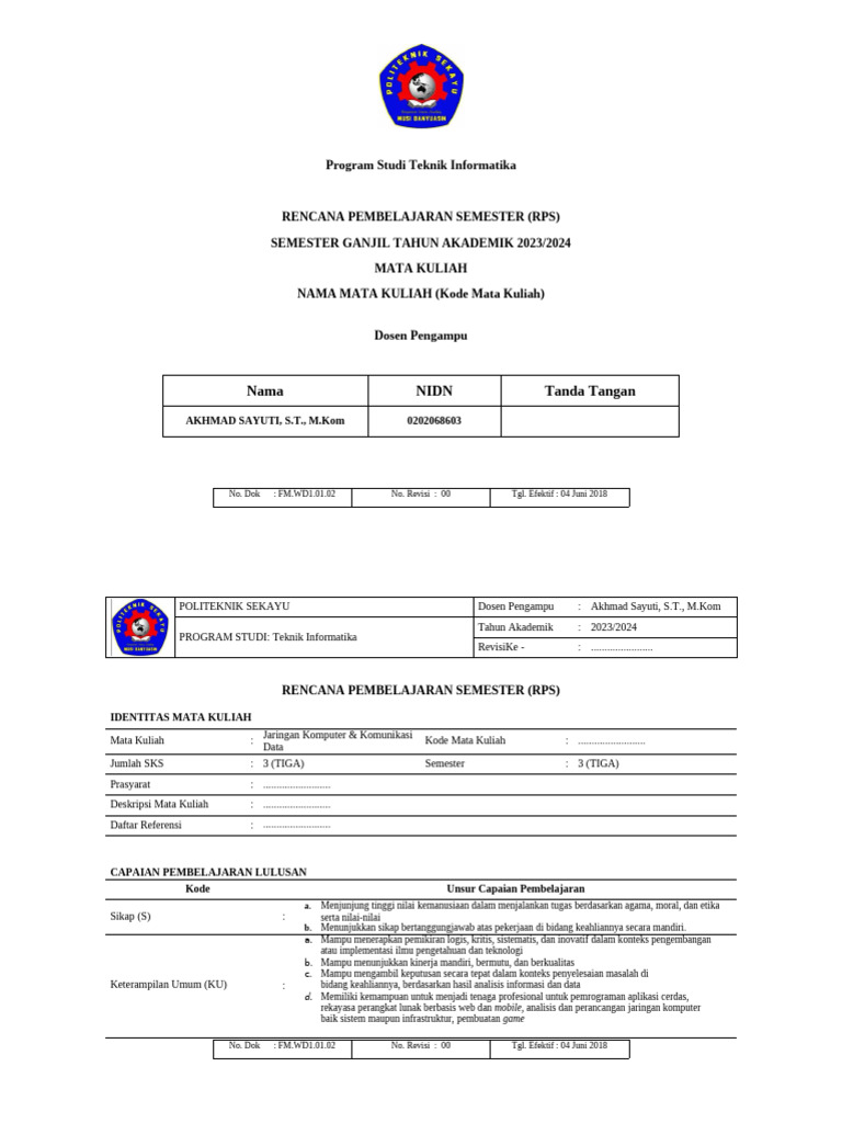 Rps Jaringan Komputer & Komunikasi Data | PDF