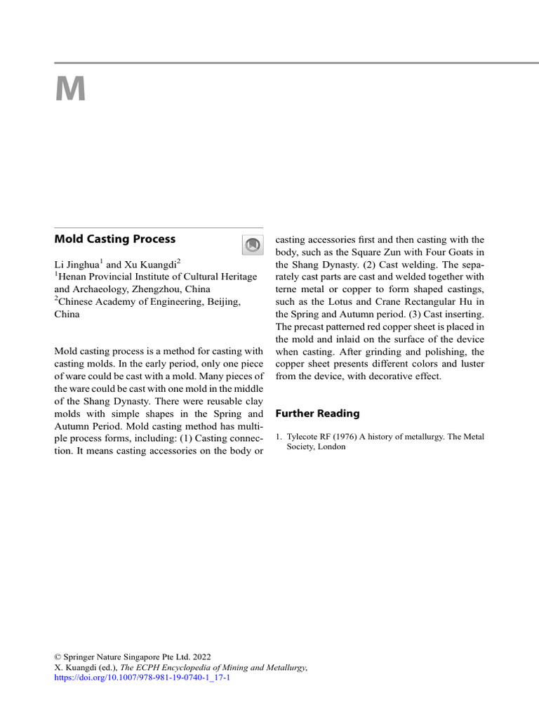 Mold Casting Process: Further Reading | PDF